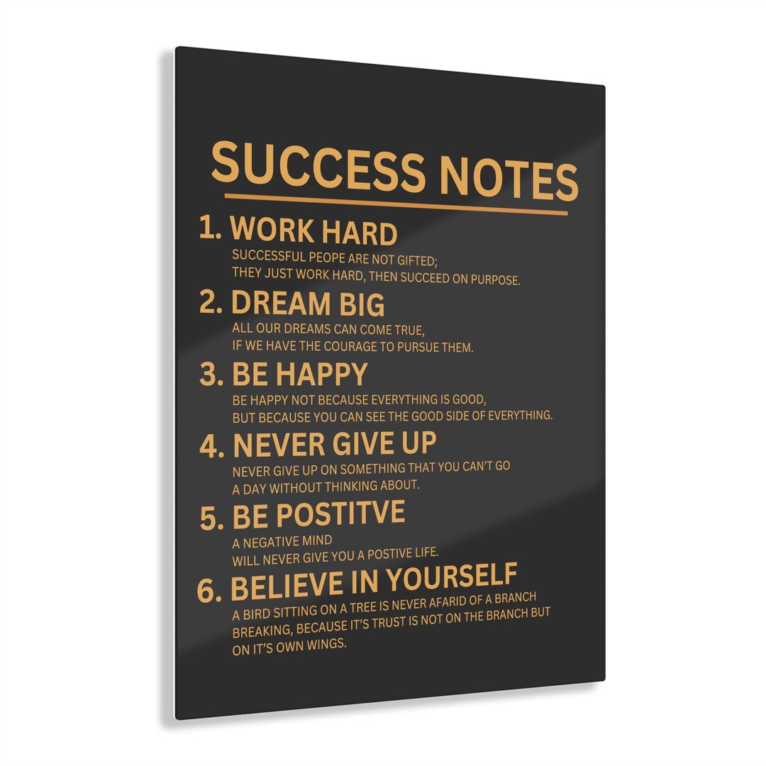 Motivational Quotes Success Notes Acrylic Print, Home Office Decor ...
