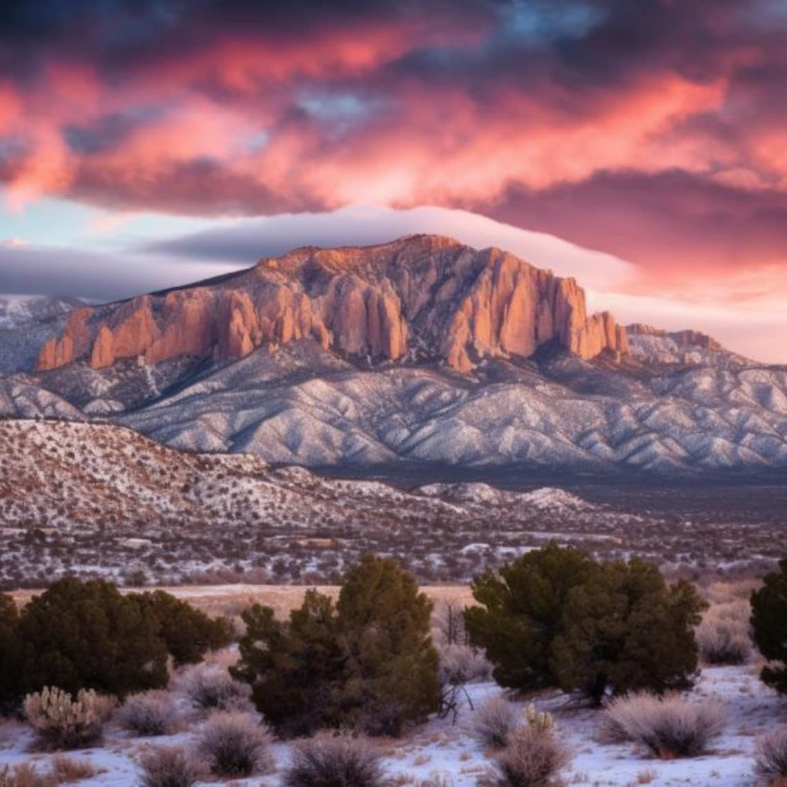 New Mexico Sandia Mountains Photo Print, Winter Sunrise Wall Art ...