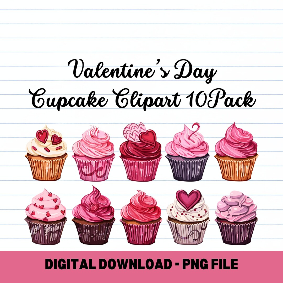 Valentine's Day Cupcake Clipart Bundle: Retro PNG Designs (digital ...
