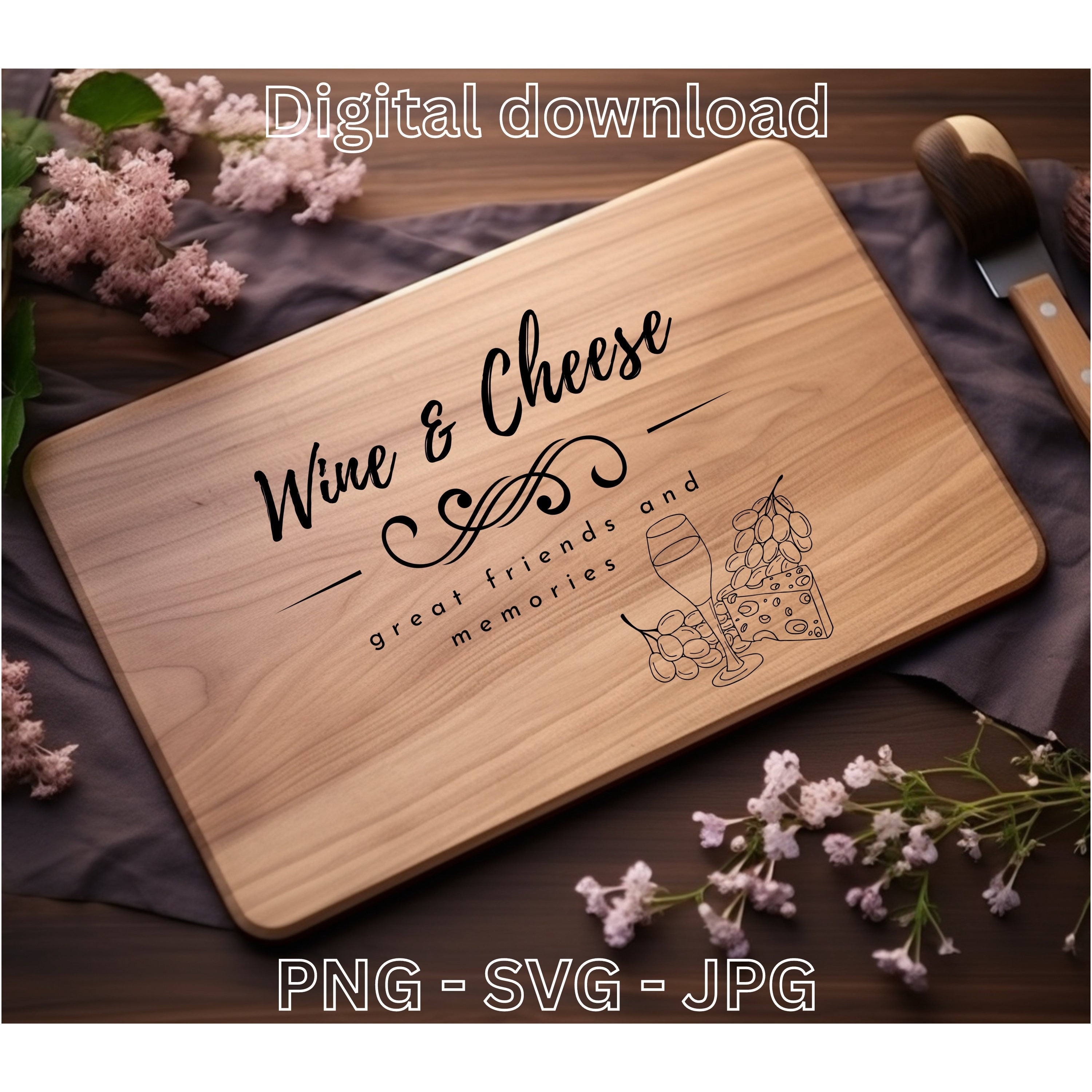 Wine & Cheese Svg Charcuterie Sign Display Board Laser Cut Charcuterie Board Silhouett Digital ...