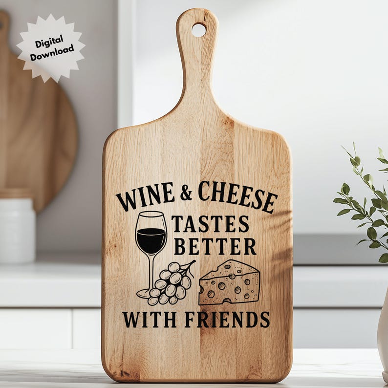 Charcuterie Board SVG: Wine & Cheese Design, Laser Cut Files (digital ...