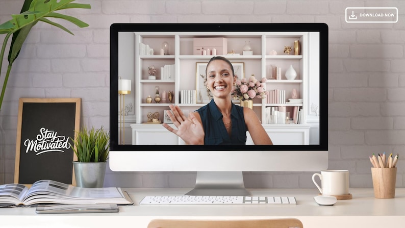Pink Modern Office Bookshelf Zoom Background: Ai-enhanced Virtual Decor ...