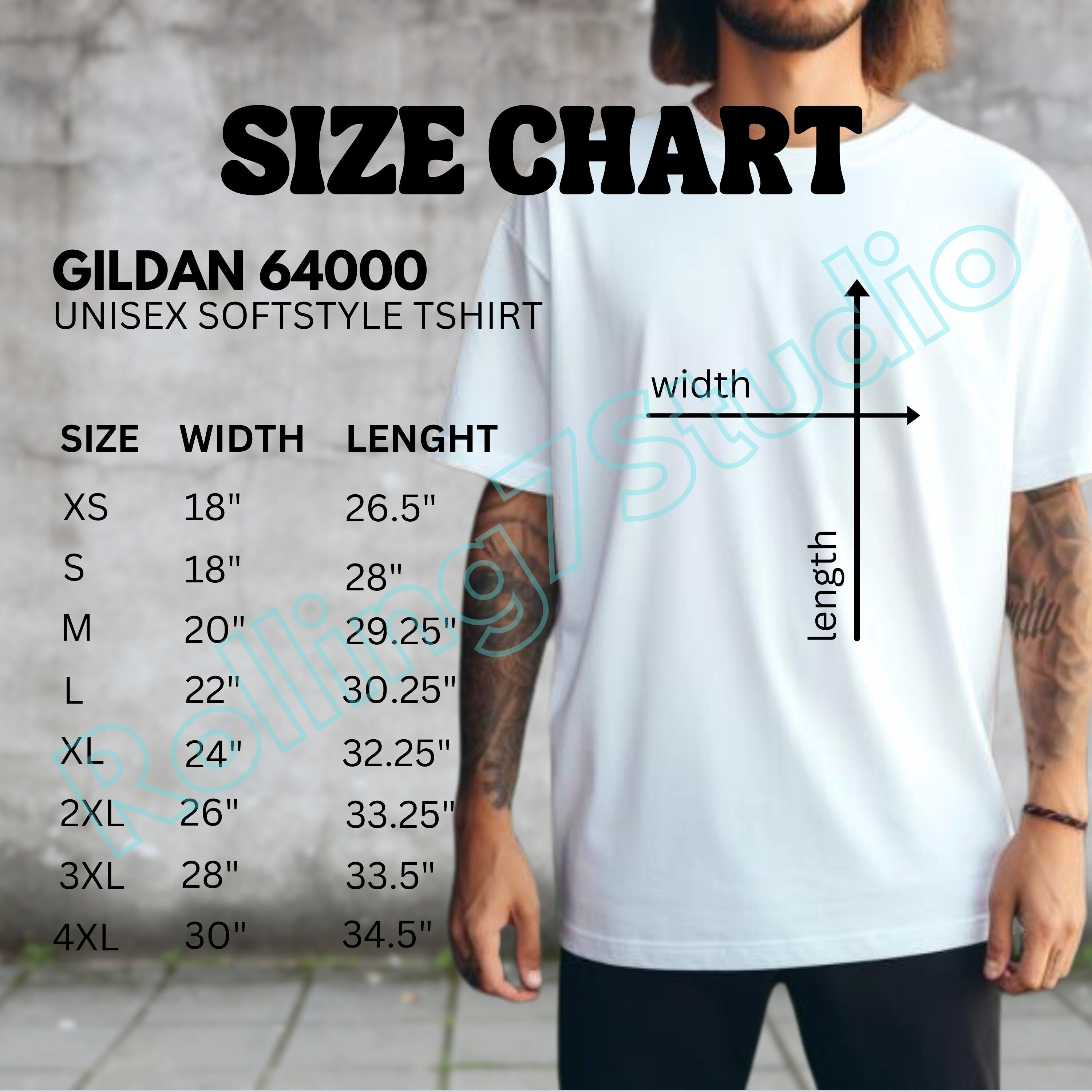Gildan 64000 G640 Size Chart, Men's Mock Size Chart Gildan 64000 ...