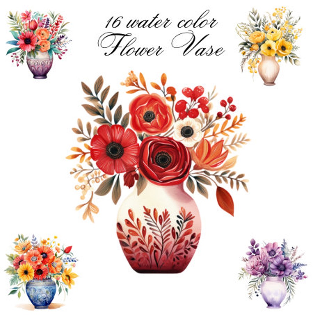 16 Water Color Flower Vase Svg Bundle Pastel Flower Vase Png - Etsy