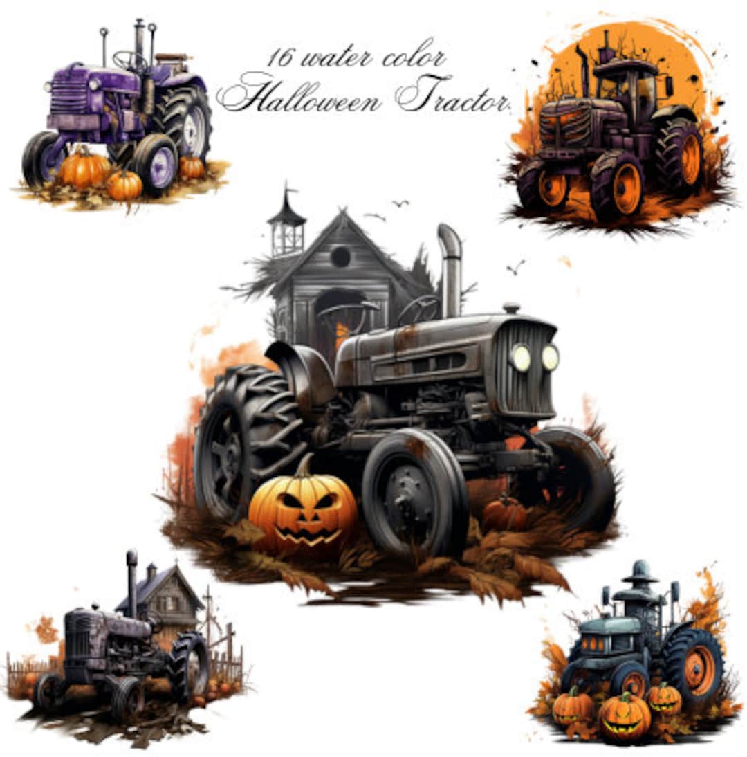 16 Watercolor Halloween Tractor Svg, Halloween Pumpkin Svg, Halloween ...