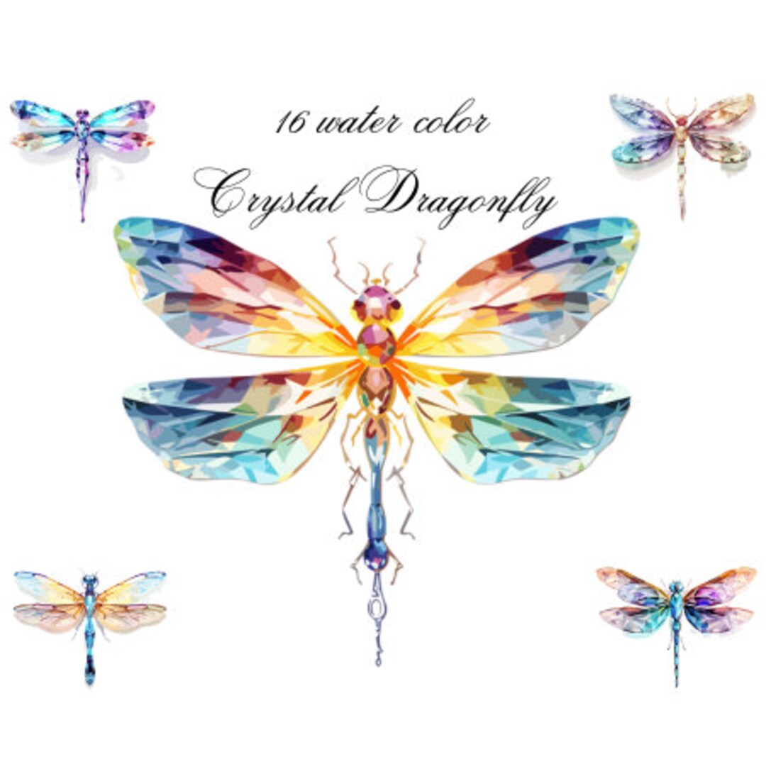 16 Watercolor Crystal Dragonfly Clipart, Dragonfly Png, Dragonfly Svg ...