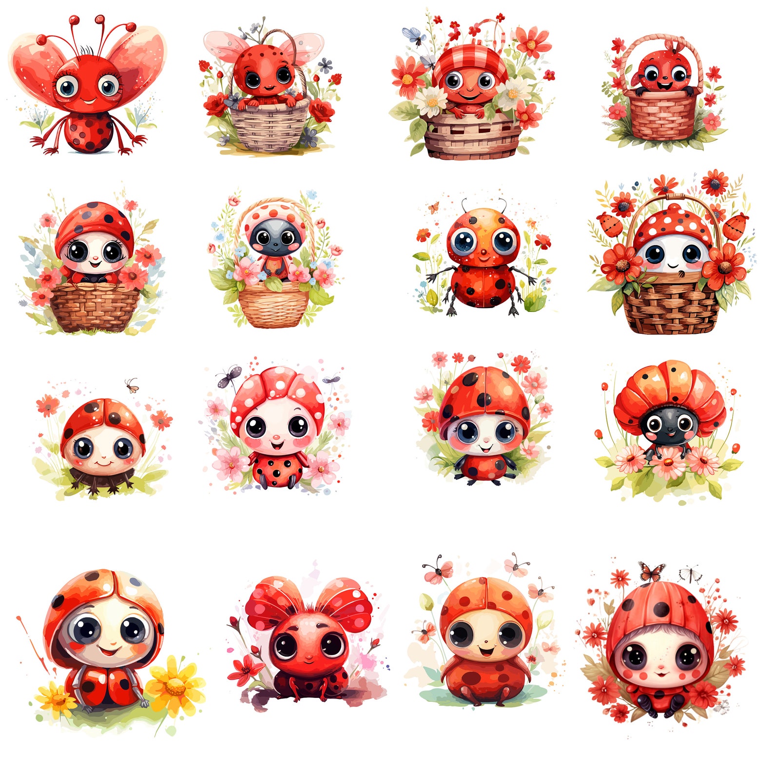 16 Watercolor Ladybug Clipart, Ladybug Png, Ladybug Svg, Ladybug Bundle ...