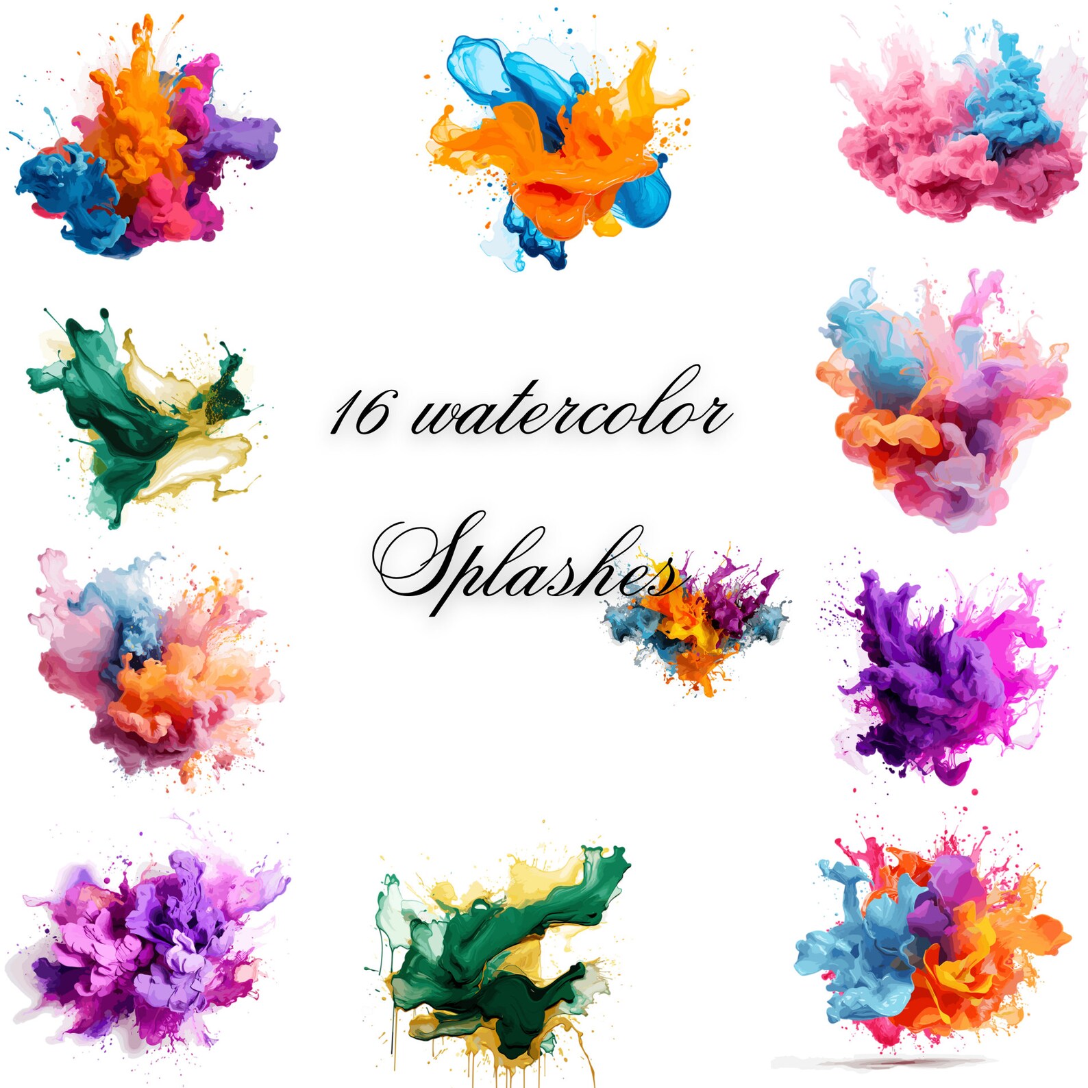 16 Water Color Splashes Svg Bundle, Colorful Splashes, Alcohol Ink ...