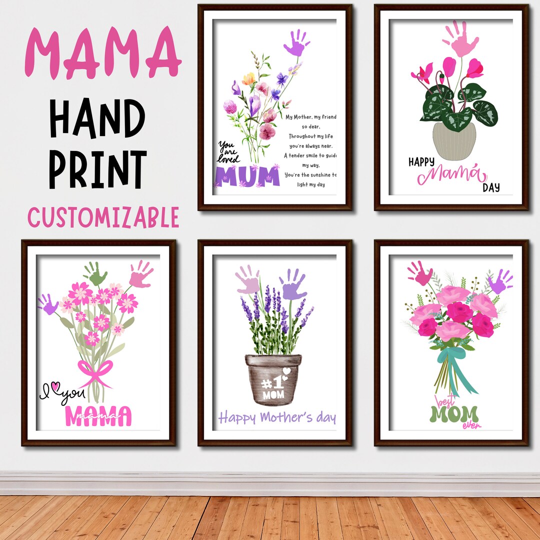 Mother's Day Craft Handprint Art, Birthday Activity, Floral Bouquet ...