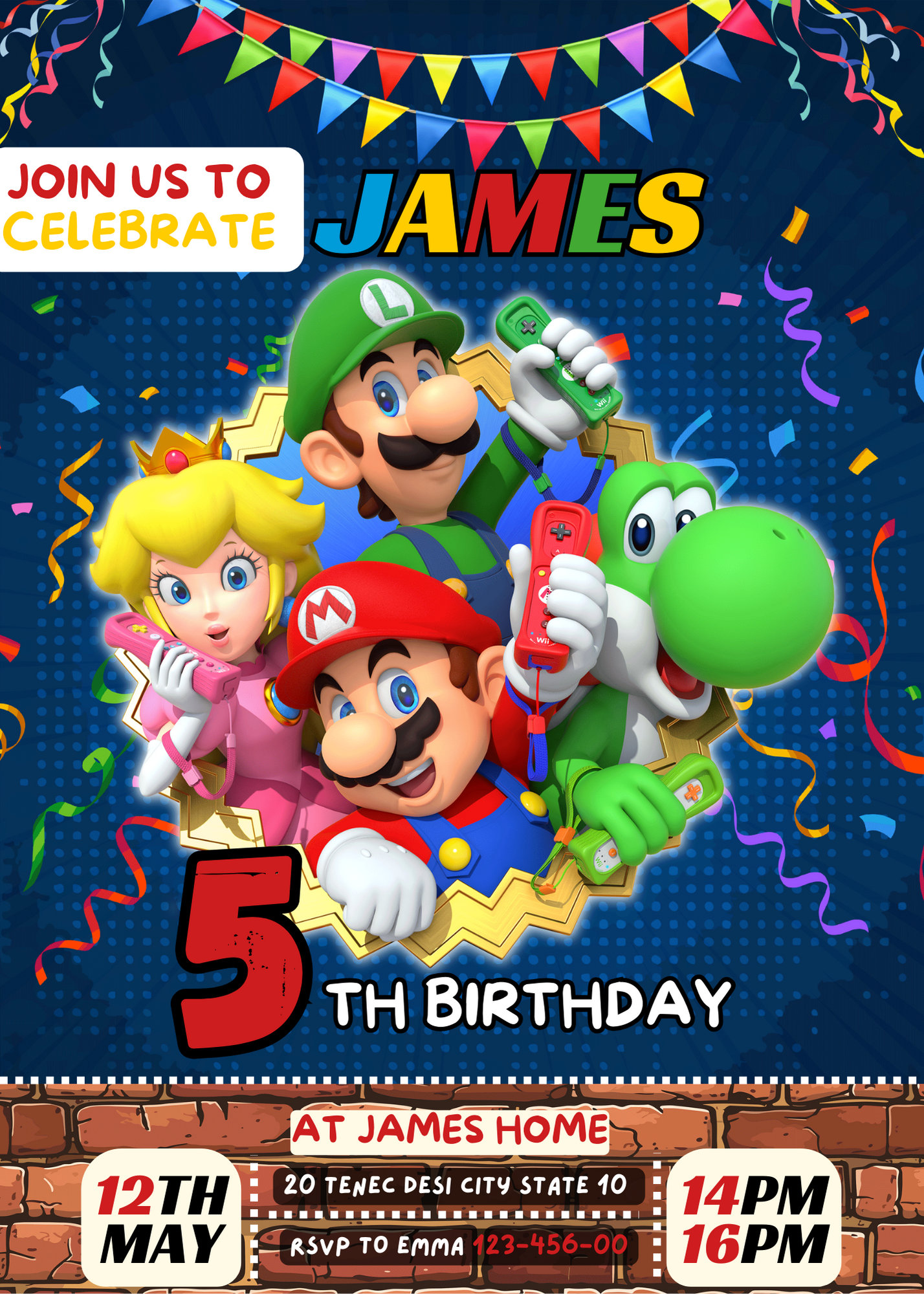 Super Mario Birthday Invitation, Mario Bros Invitation, Super Brothers ...