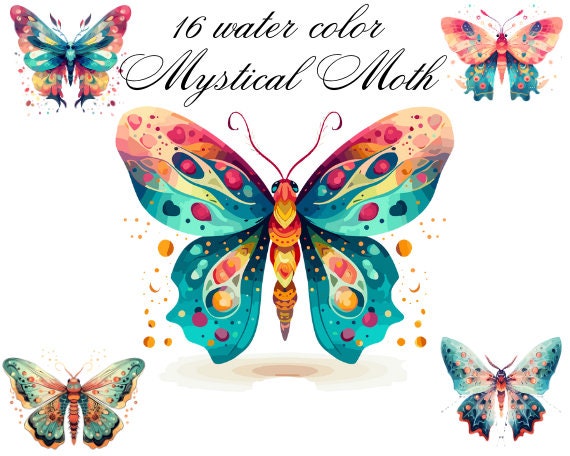 16 Watercolor Mystical Moth Clipart, Moth Png, Moth Svg, Moth Bundle ...