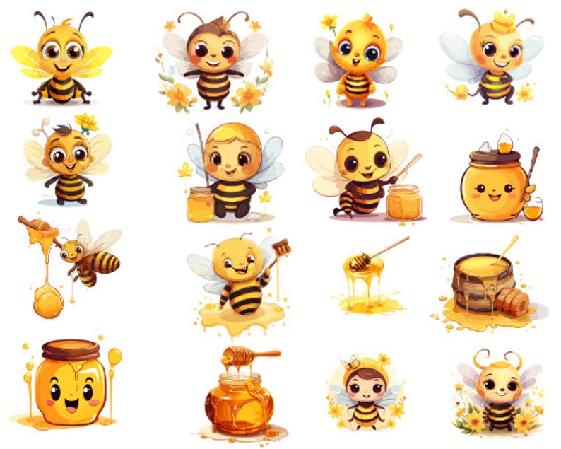 16 Watercolor Honey Bee Clipart, Honey Bee Png, Honey Bee Svg, Honey ...