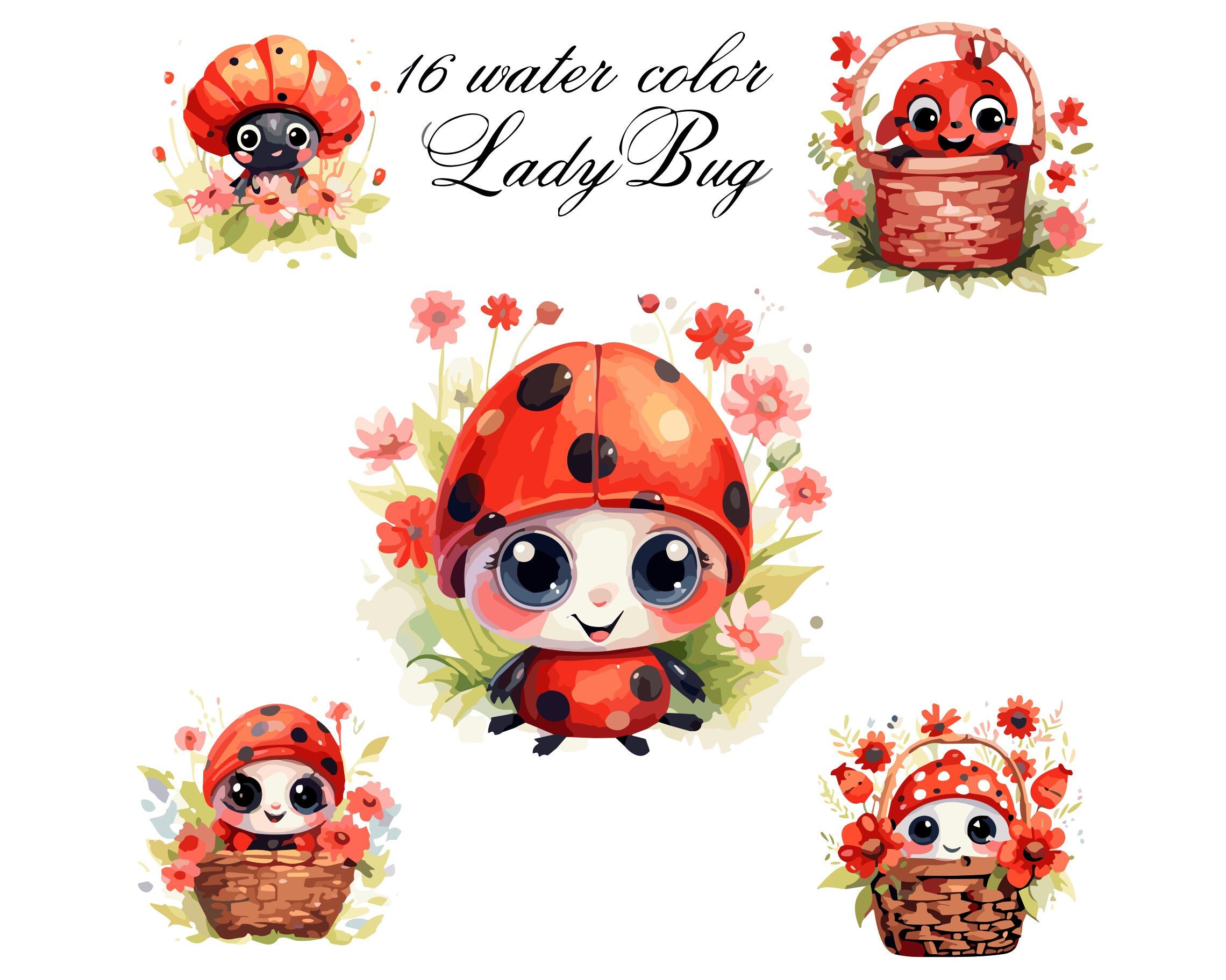 16 Watercolor Ladybug Clipart, Ladybug Png, Ladybug Svg, Ladybug Bundle ...