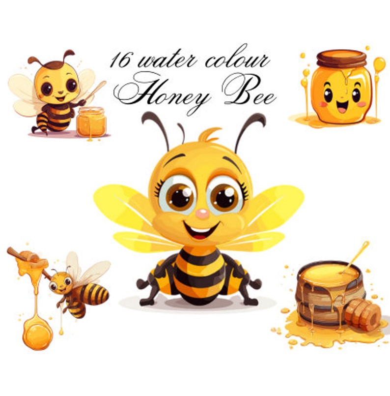 16 Watercolor Honey Bee Clipart, Honey Bee Png, Honey Bee Svg, Honey ...
