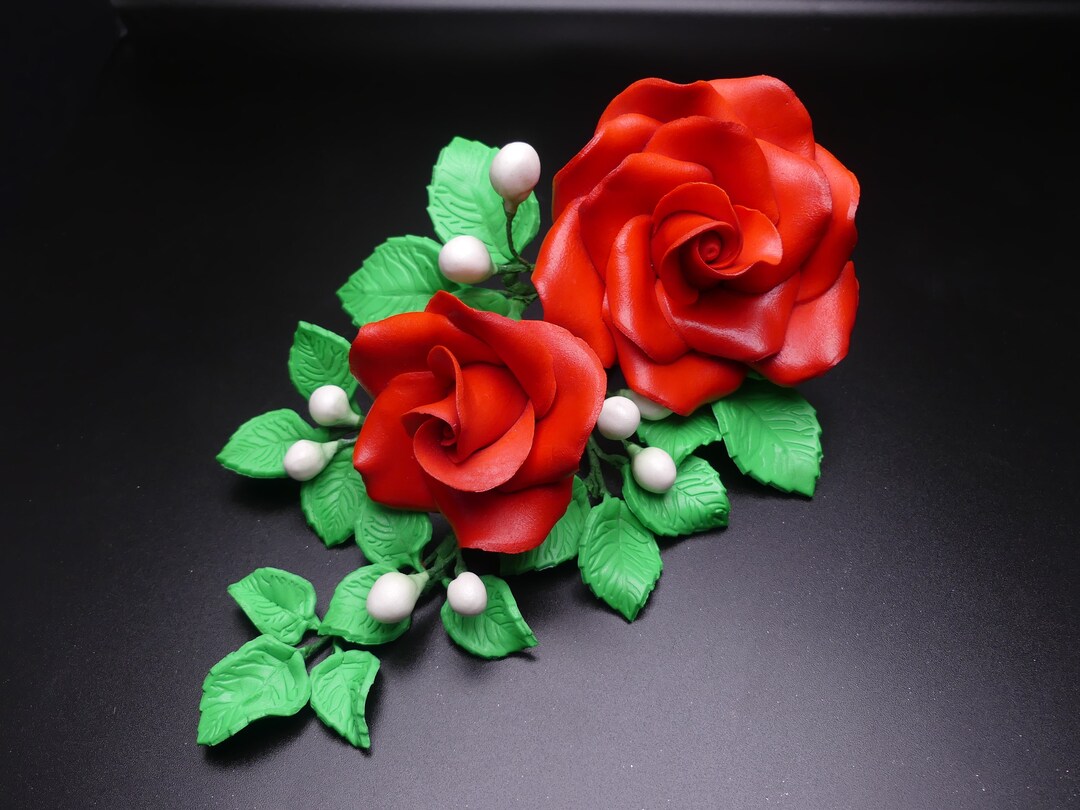 Red Fondant Rose / Fondant Cake Topper / Flowers for Wedding Cake ...