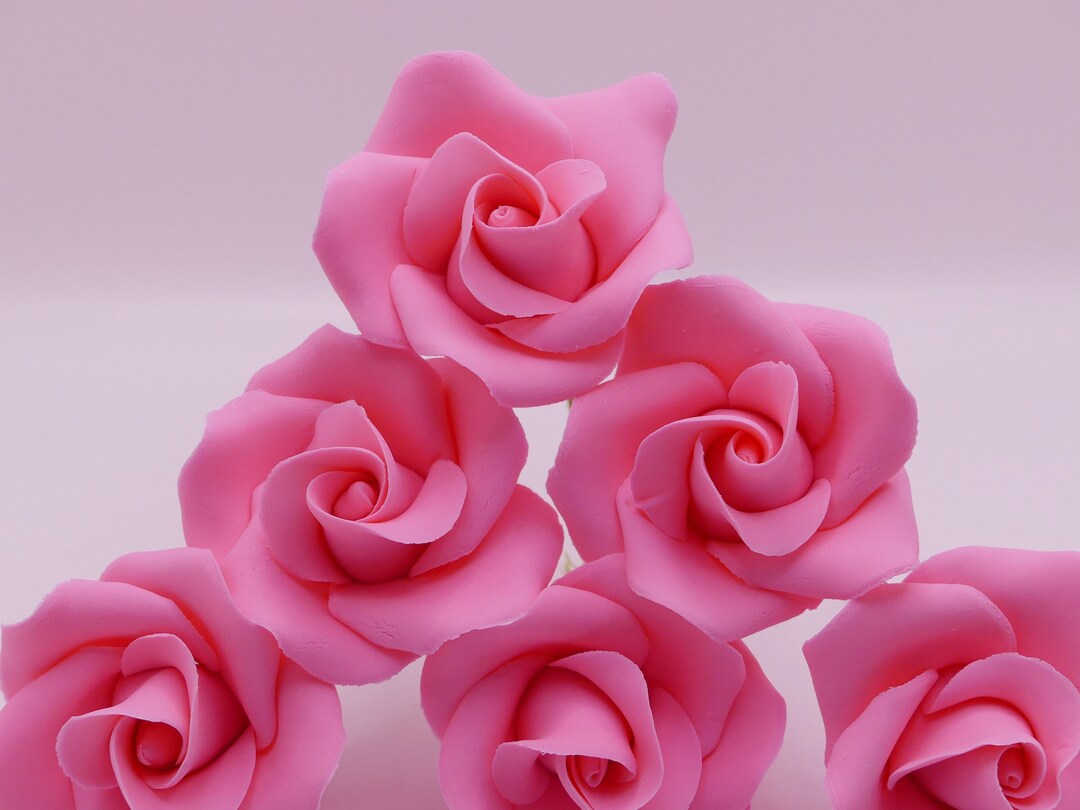 Set of 3 Pink Fondant Roses, Small Pink Sugarflowers, Gumpaste Roses ...