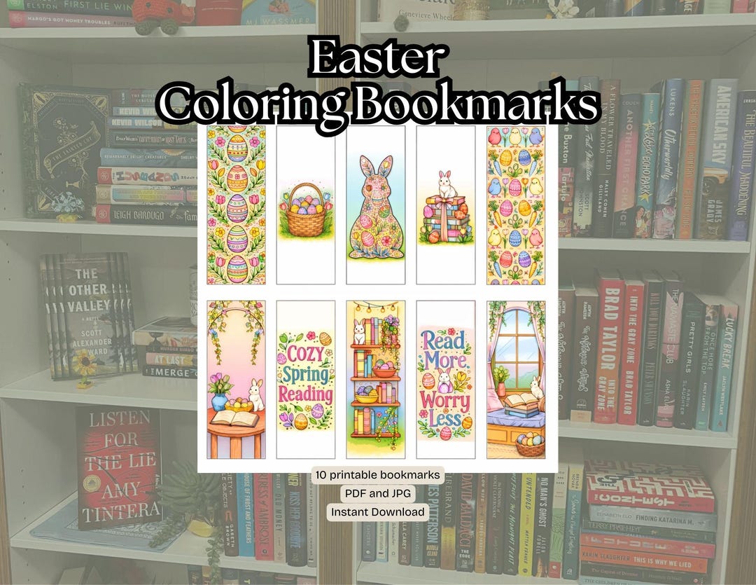 Cozy Easter Coloring Bookmarks Printable Spring Bunnies Eggs Tulips ...