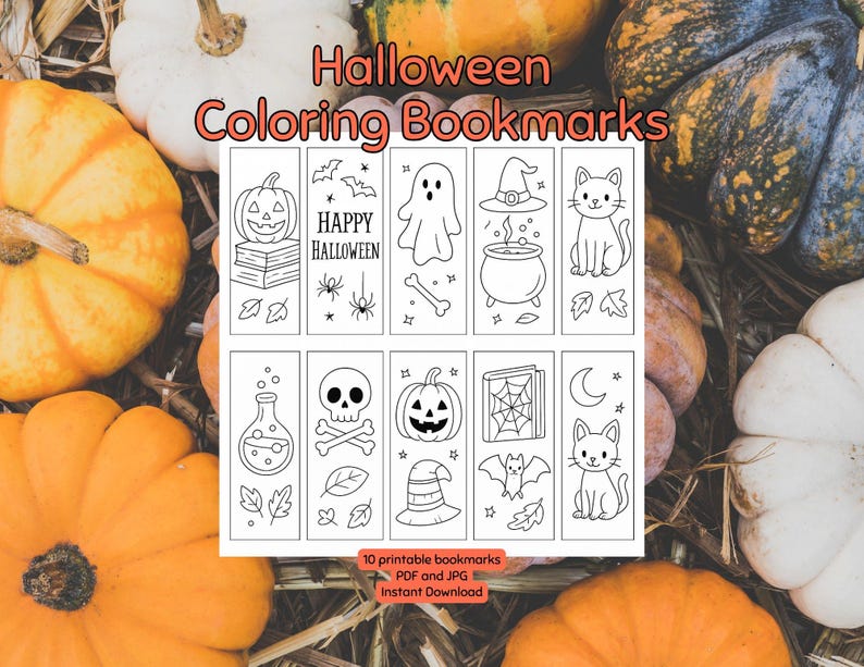 Halloween Coloring Bookmarks | Printable Book Lover Gift (PDF & JPG) - Etsy