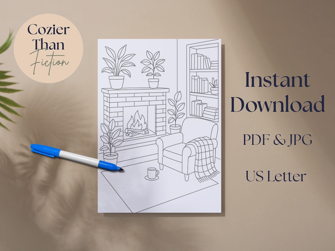 Cozy Reading Nook Coloring Page: Book Lover's Printable (PDF/JPG ...