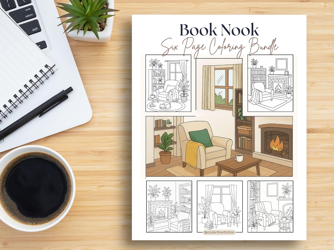 Cozy Reading Nook Coloring Pages: Book Lover Printables (PDF & JPG, US ...