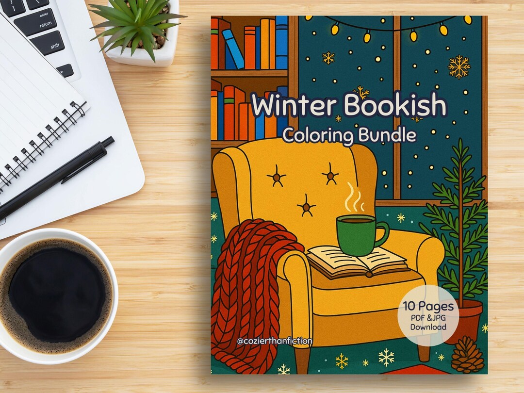 Winter Bookish Coloring Pages | Cozy Winter Art, Snow, Books (PDF & JPG ...