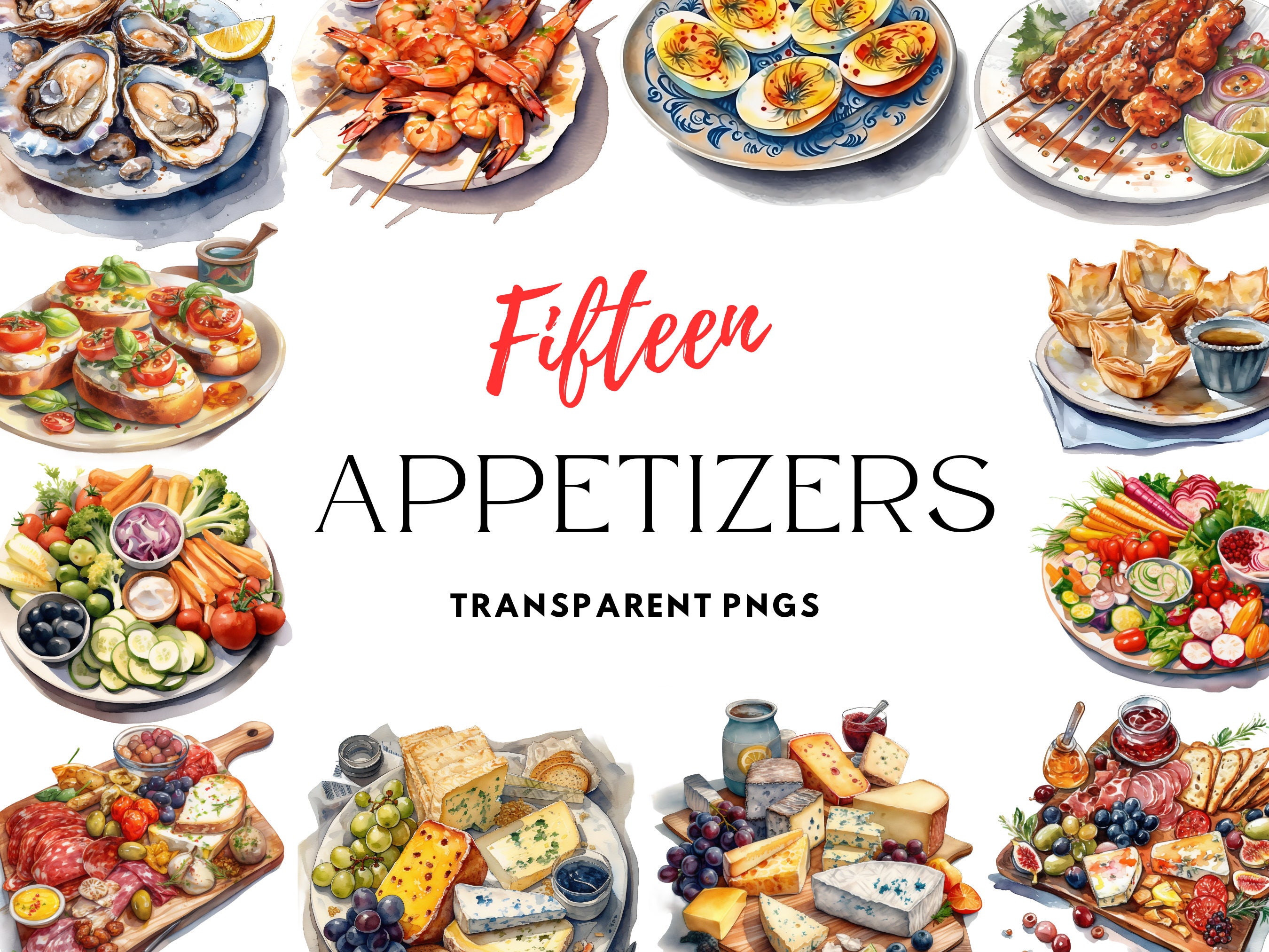 Appetizers and Hors D'oeuvre Clipart Watercolor Food - Etsy