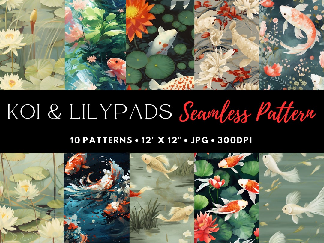 Koi Fish Seamless Repeating Pattern Digital Paper Lilypad Pattern Free ...