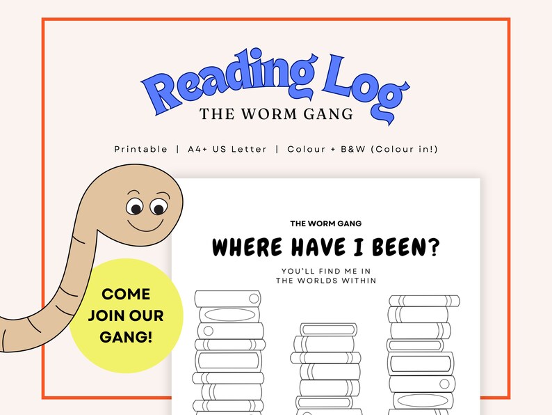 THE WORM GANG Kids Reading Log Printable Book Tracker Template ...