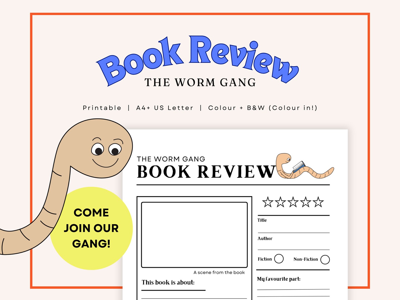 THE WORM GANG Kids Book Review Printable Template Kids Activity Page ...