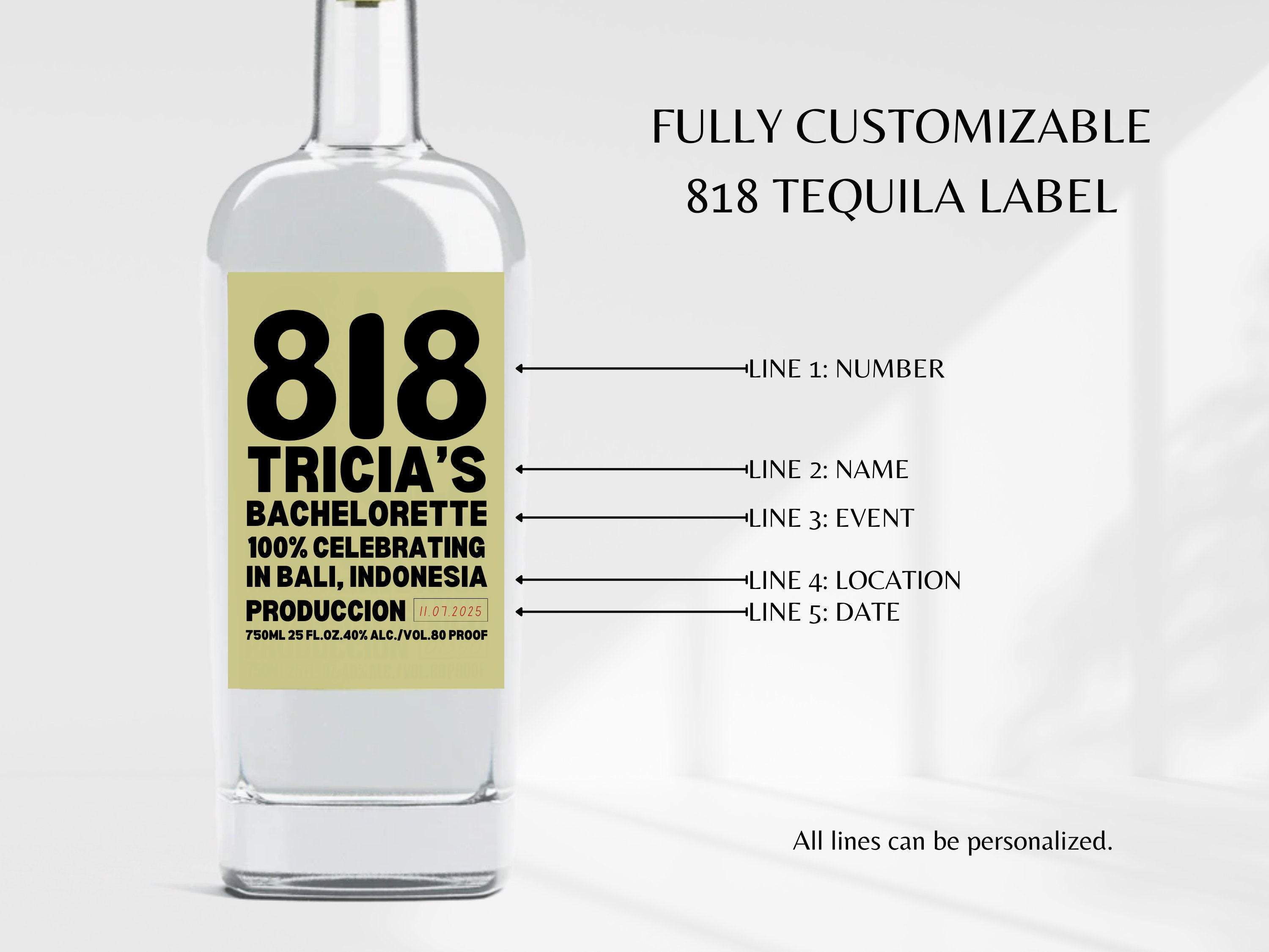 Custom 818 Tequila Label for Birthday Favors, Bachelorette Party ...