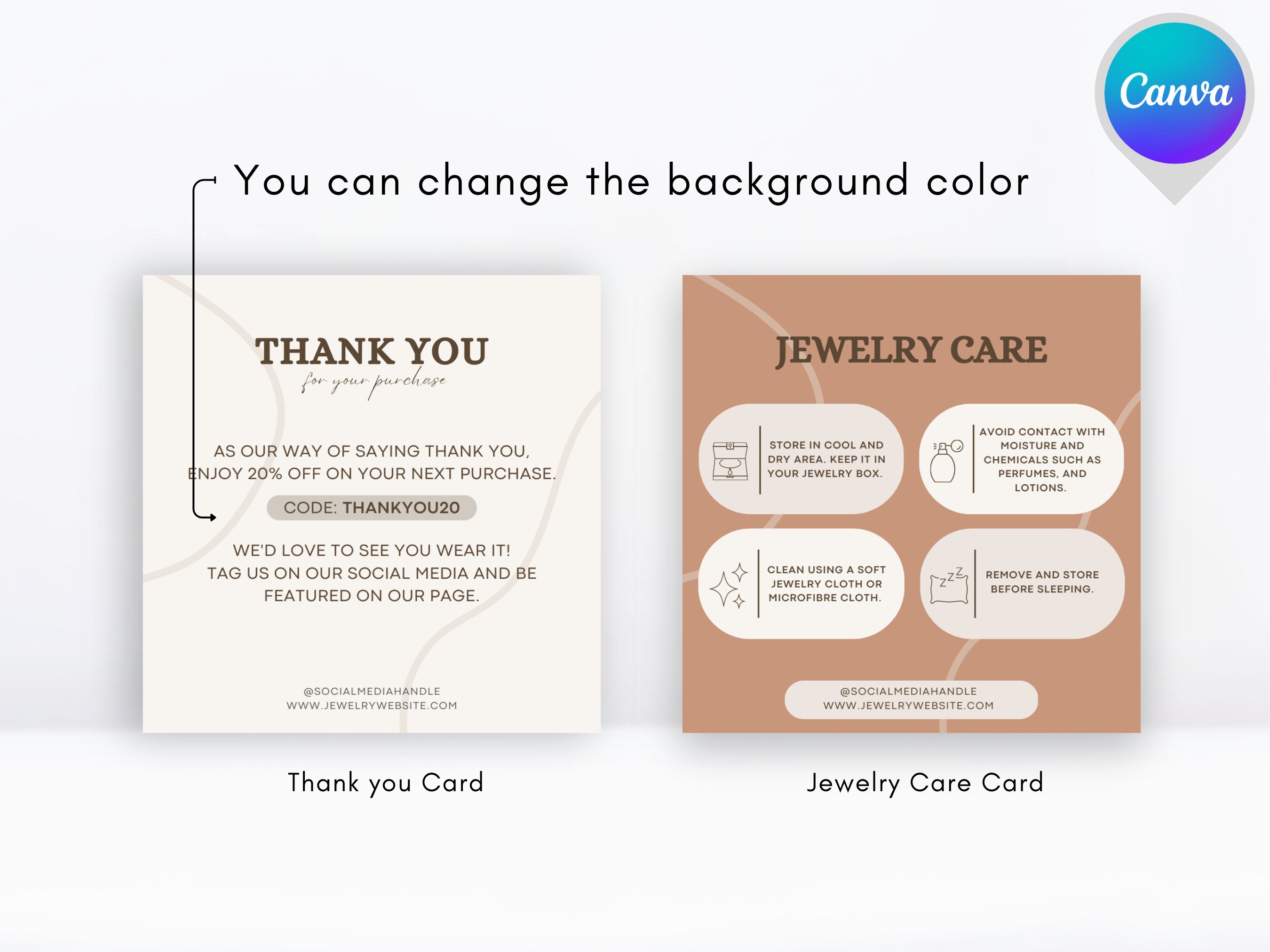 3 Color Schemes Editable Complete Branding Jewelry Display Card Care ...