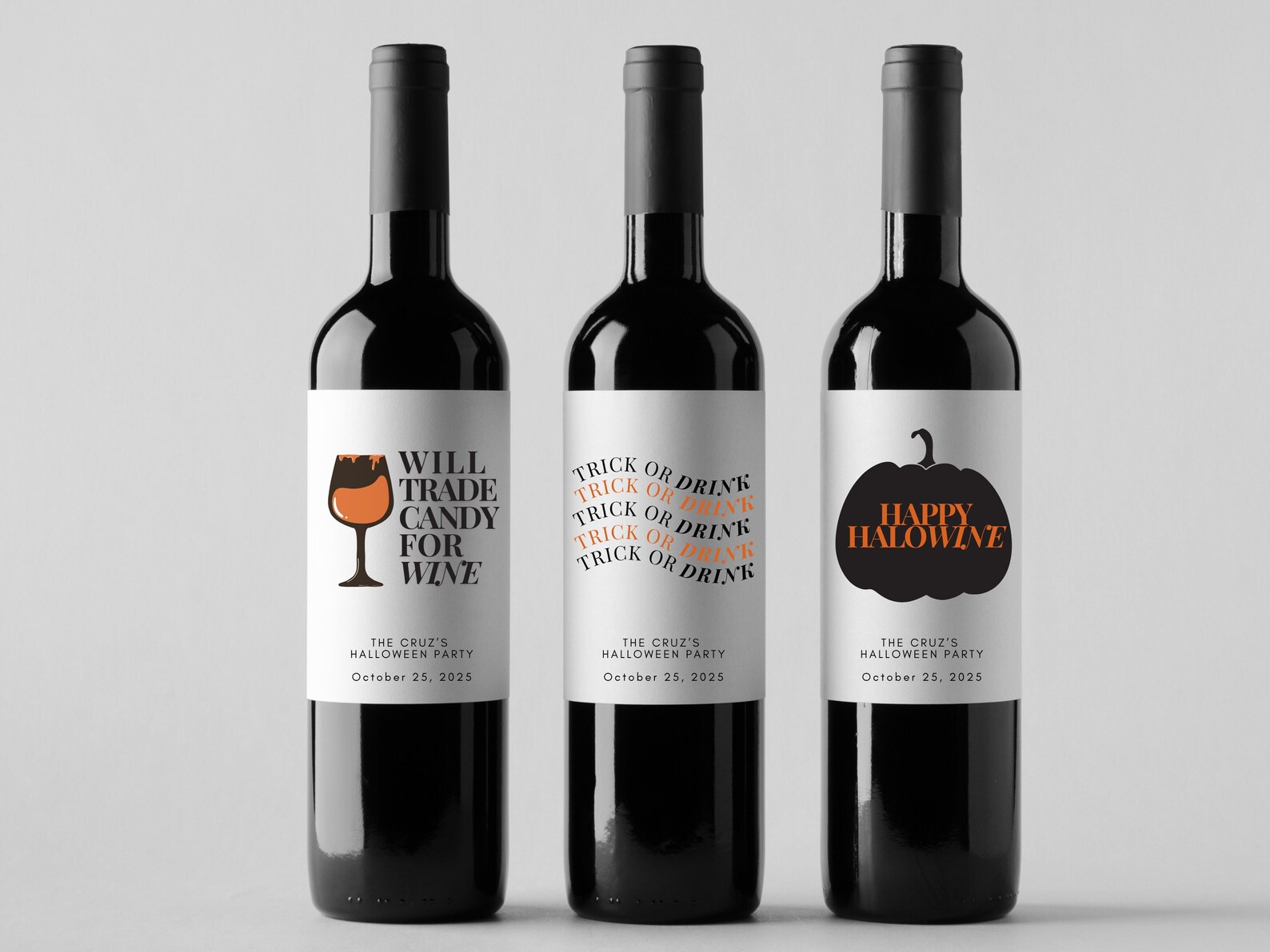 3 Halloween Wine Labels for Decor Gifts Halloween Party Wine Label ...