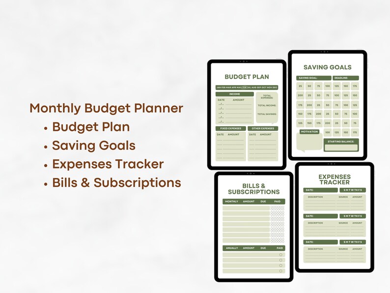 Monthly Budget Planner Printable Template Digital Planner for Tablet ...