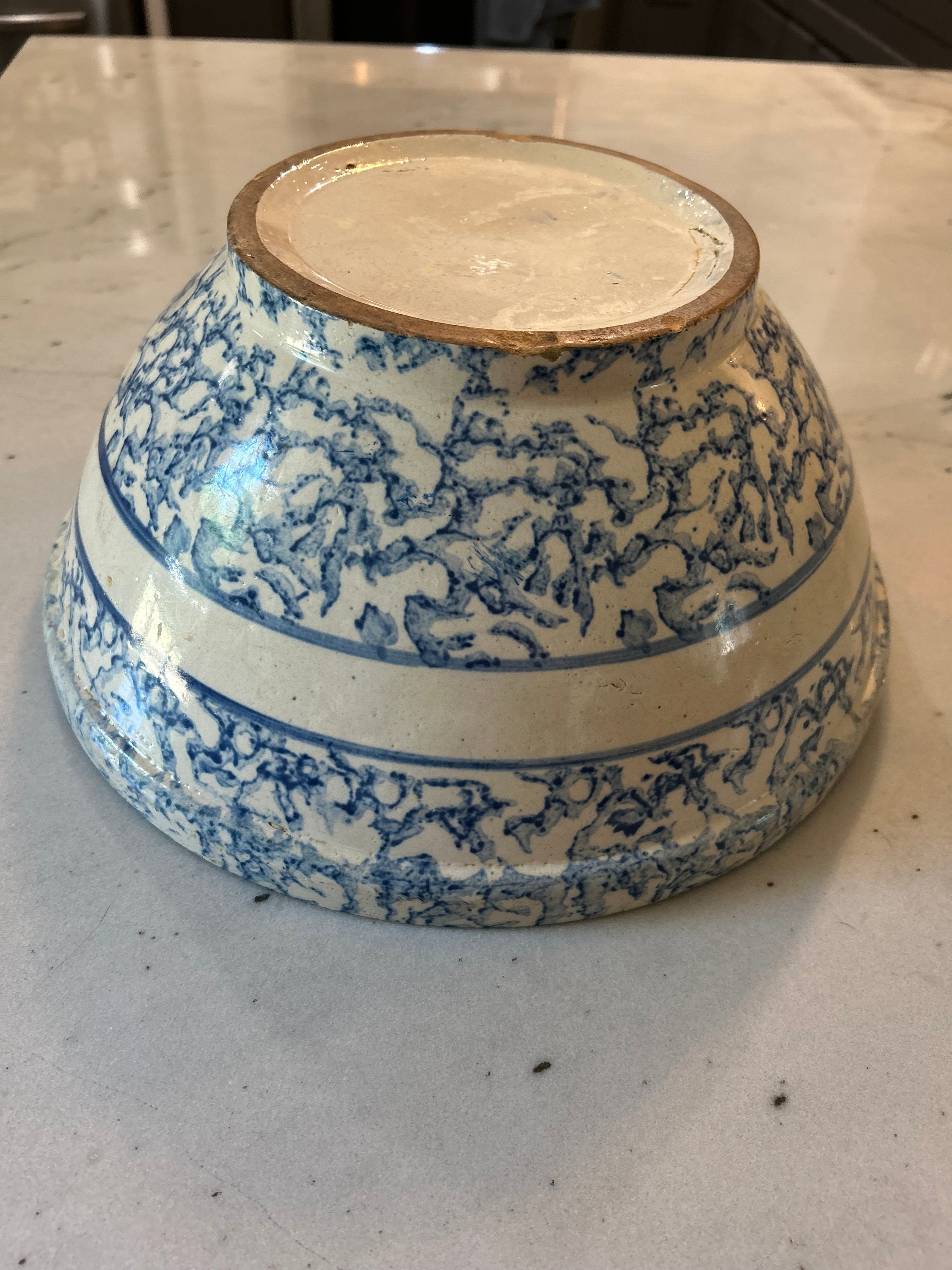 Vintage Spongeware Blue and White Pottery Bowl - Etsy