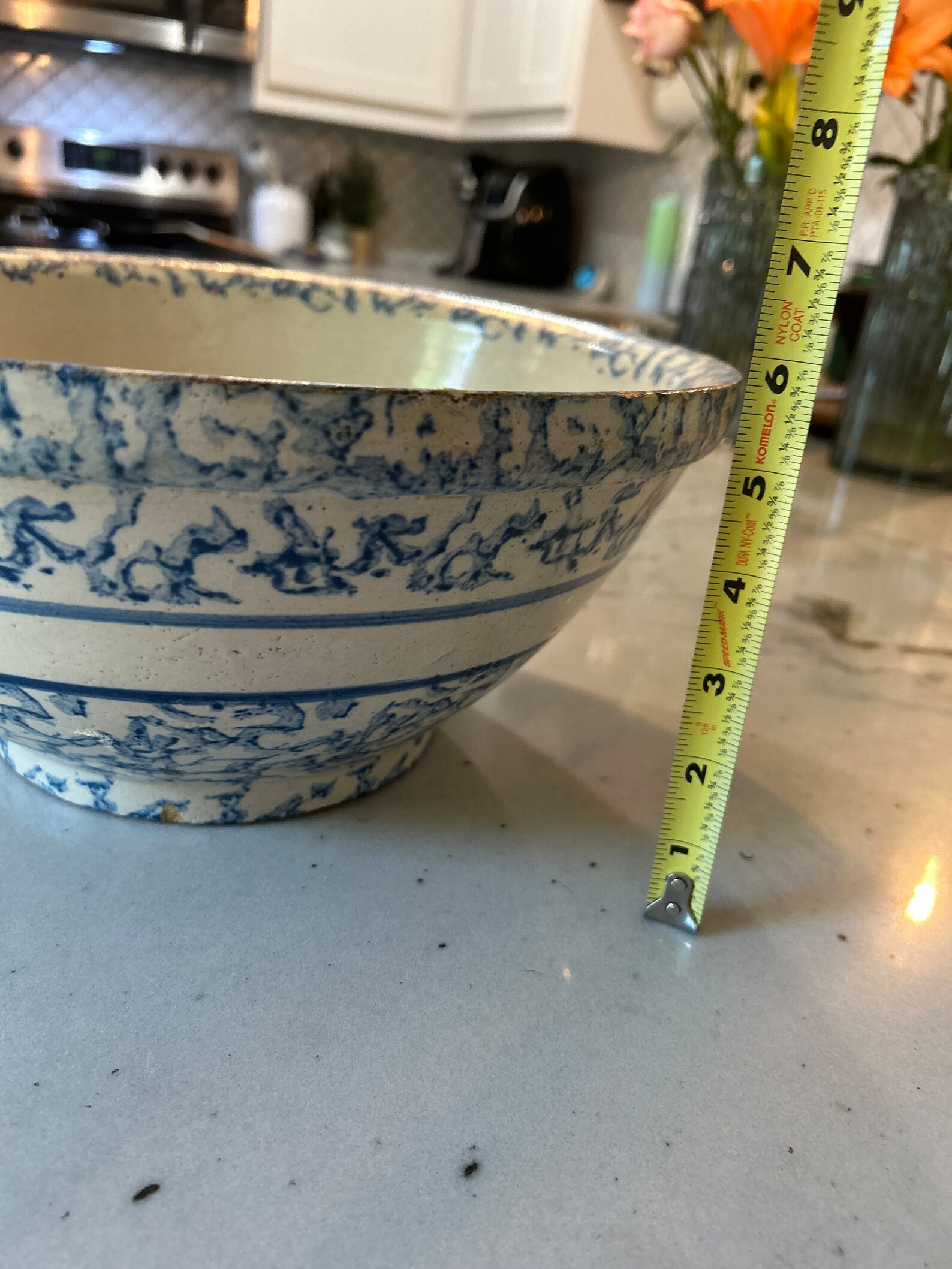 Vintage Spongeware Blue and White Pottery Bowl - Etsy
