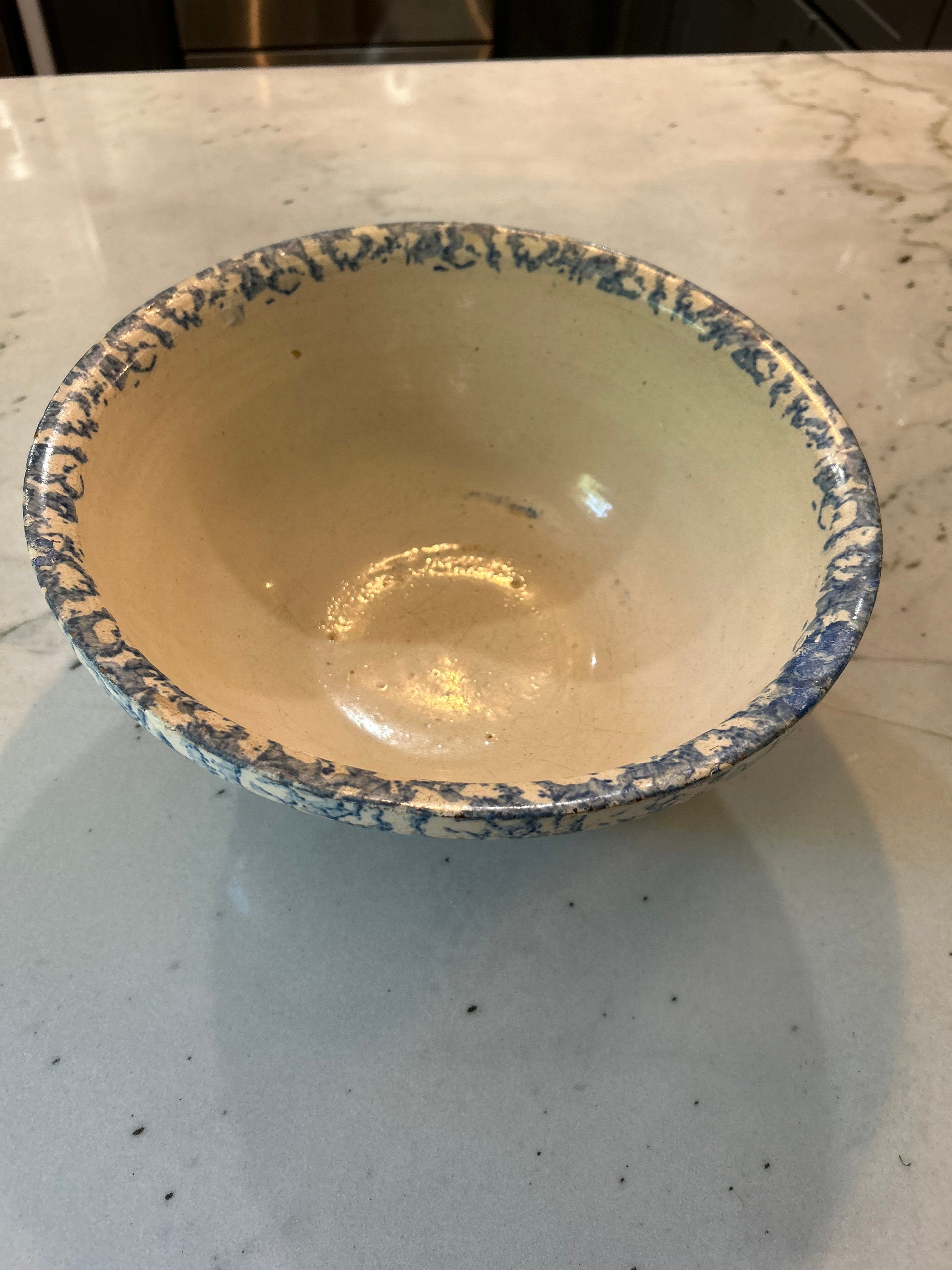 Vintage Spongeware Blue and White Pottery Bowl - Etsy