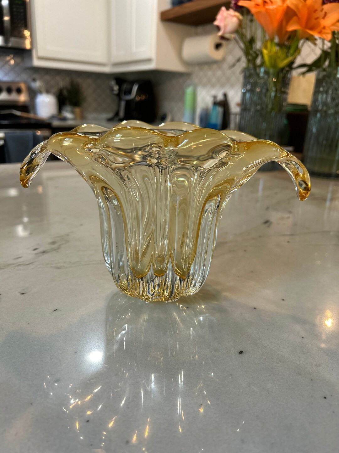 Vintage Fluted Murano Amber Vase - Etsy