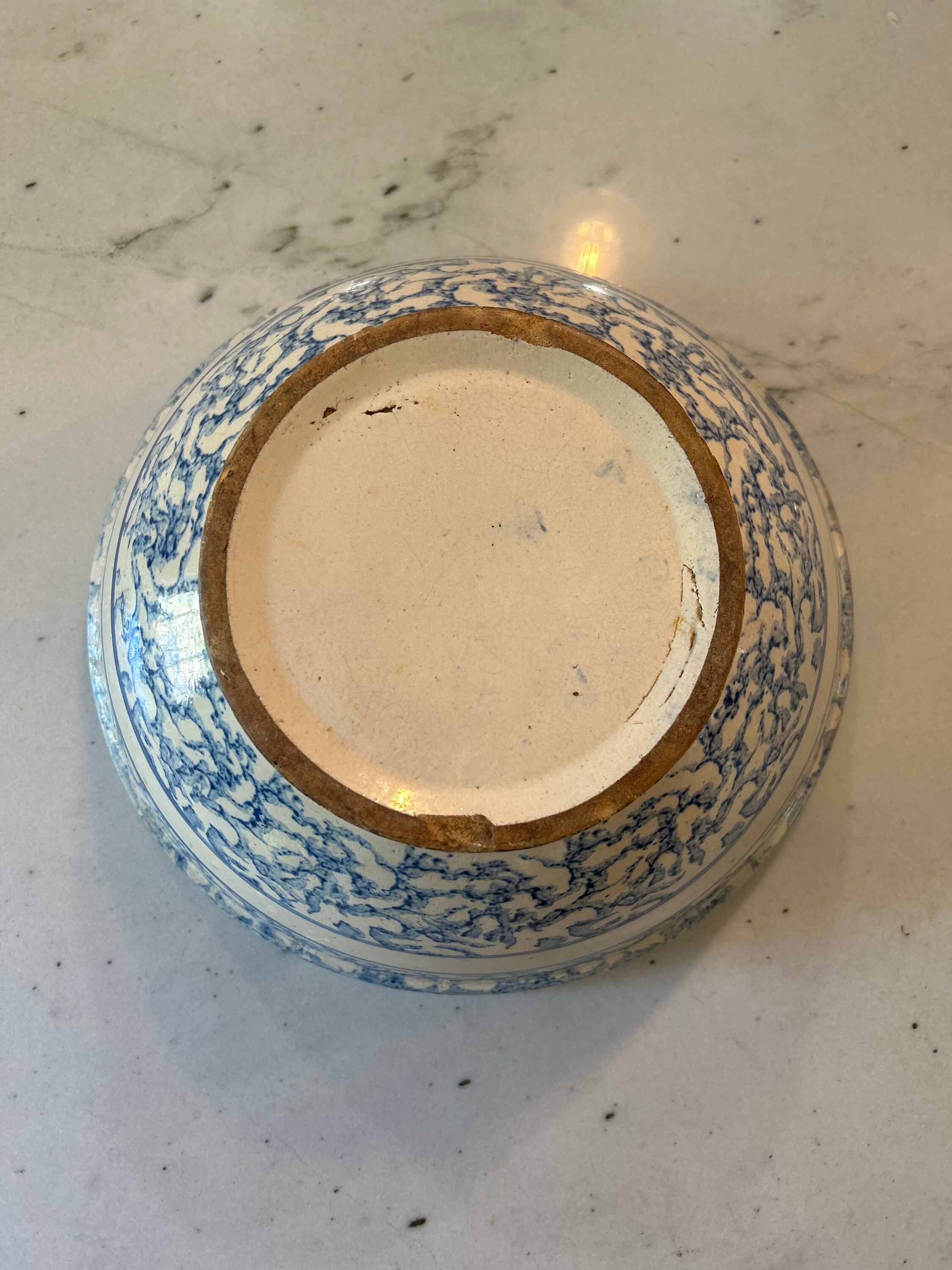 Vintage Spongeware Blue and White Pottery Bowl - Etsy