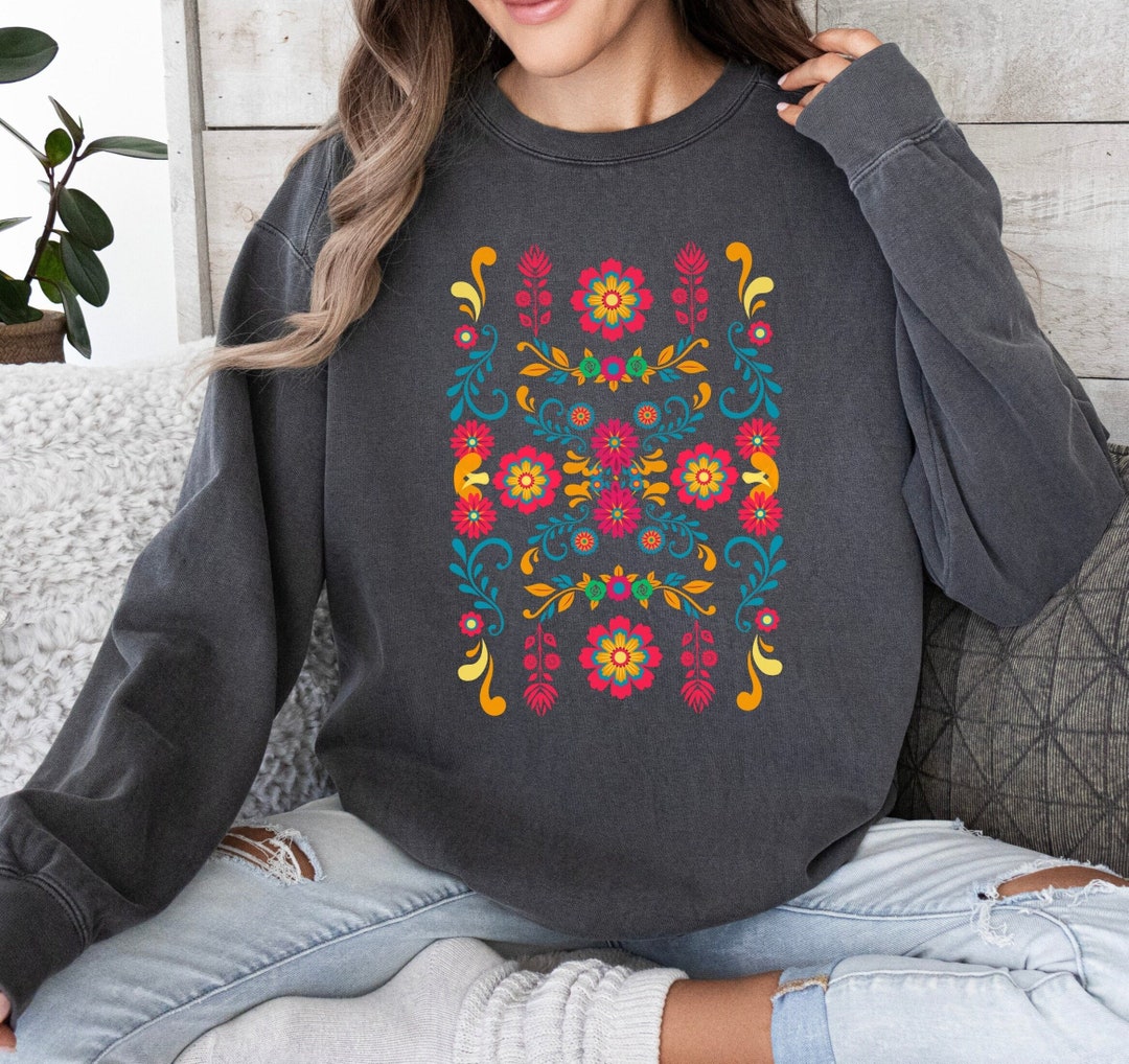 Comfort Colors Sweater, Vintage Floral Design, Folk Art Sweater ...