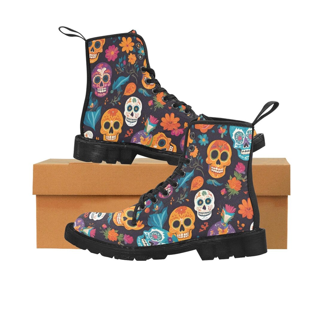 Dia De Muertos Boots, Fall Boots for Women, Day of the Dead Sugar Skull ...