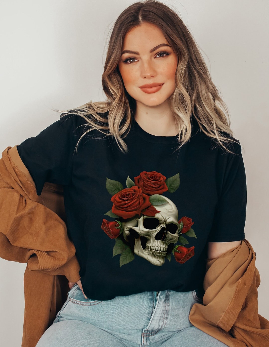 Skull With Red Roses Shirt Rose Skeleton Tee Vintage And Retro Floral