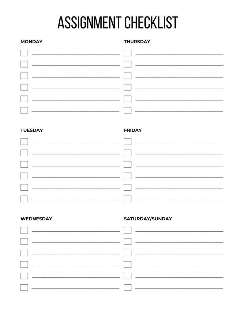 Printable Assignment Checklist - Etsy