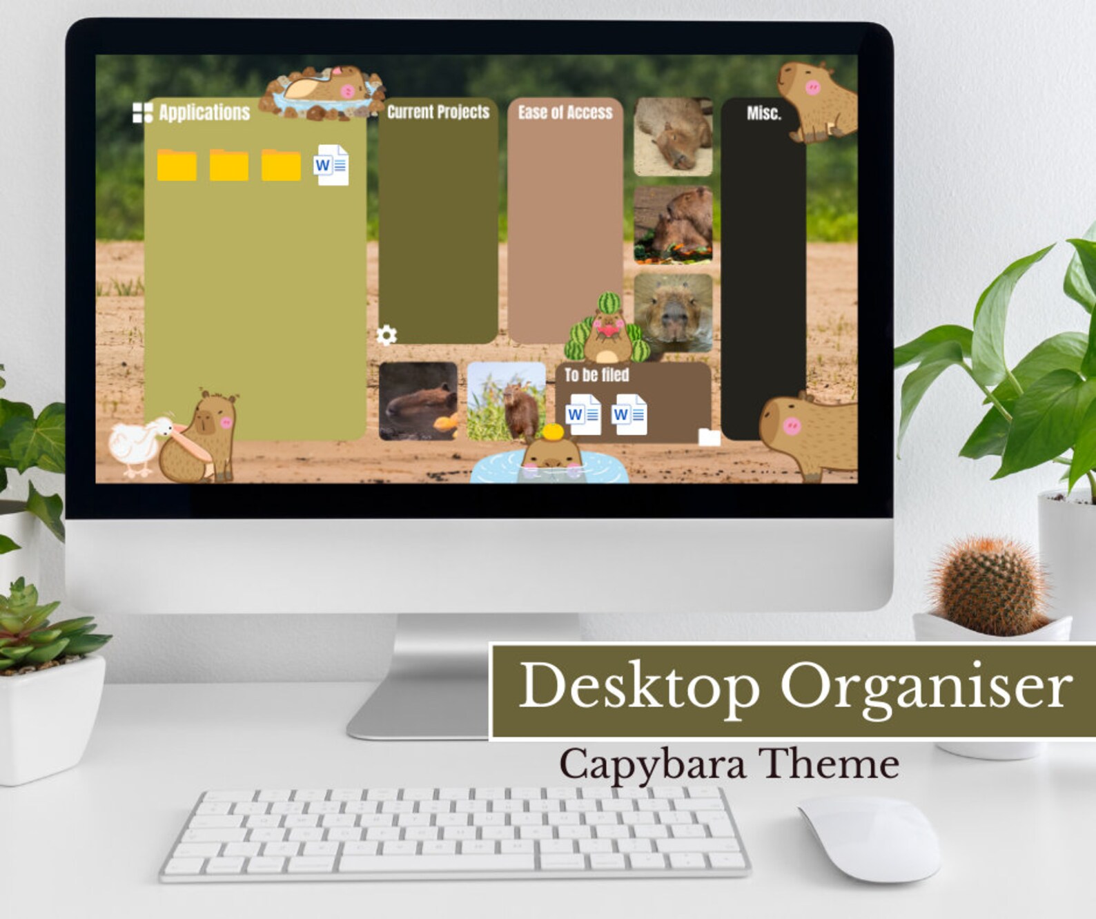 Capybara Theme Desktop Wallpaper Organiser. for - Etsy