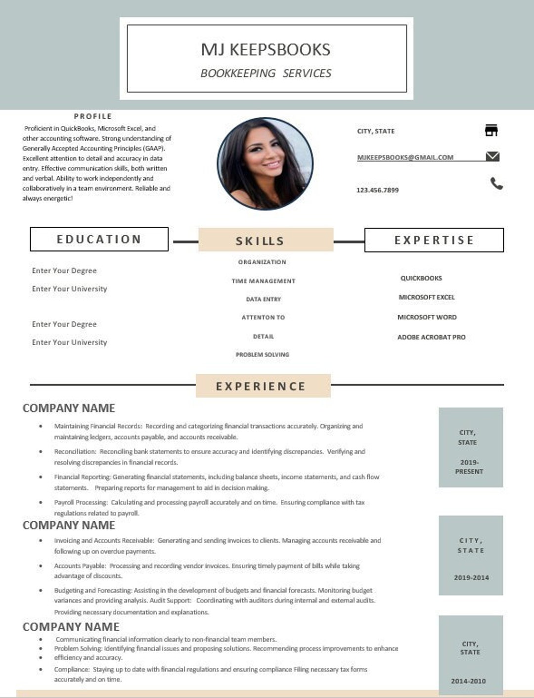 Resume Template & Resume Cover Page, Word, ATS Friendly, Google Docs ...