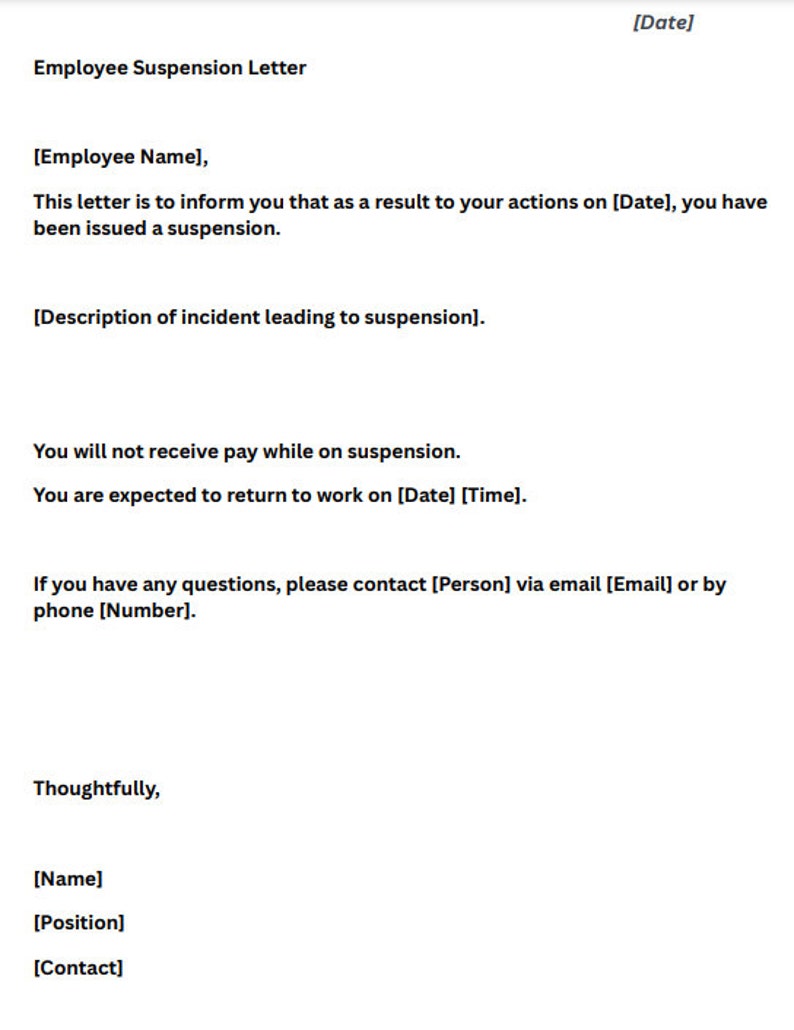 Suspension Letter, Editable Suspension Letter, Suspension Template, Hr ...