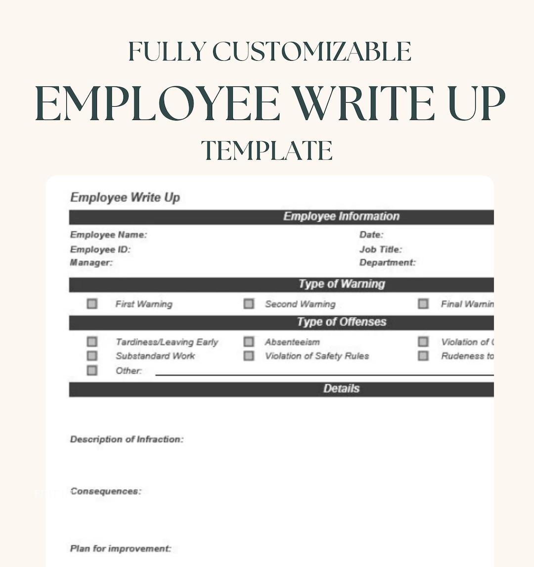 Employee Write up Form, Editable Employee Write Up, Write up Form, Hr ...