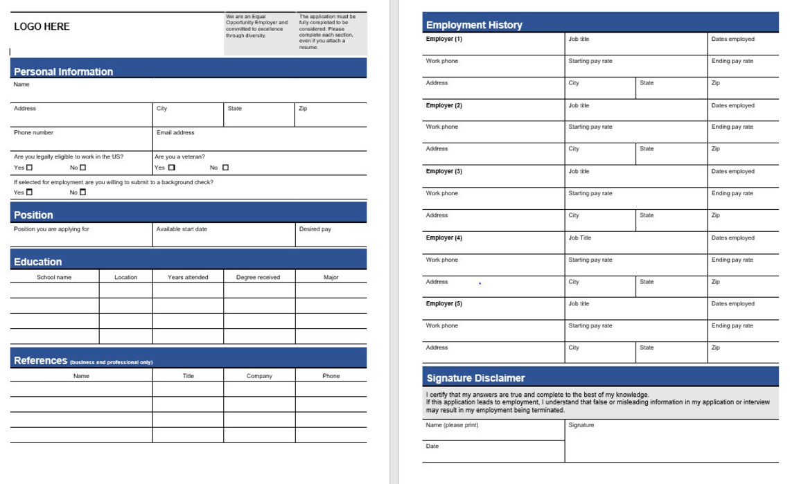 Job Application, Editable Job Application, Employee Application, New ...