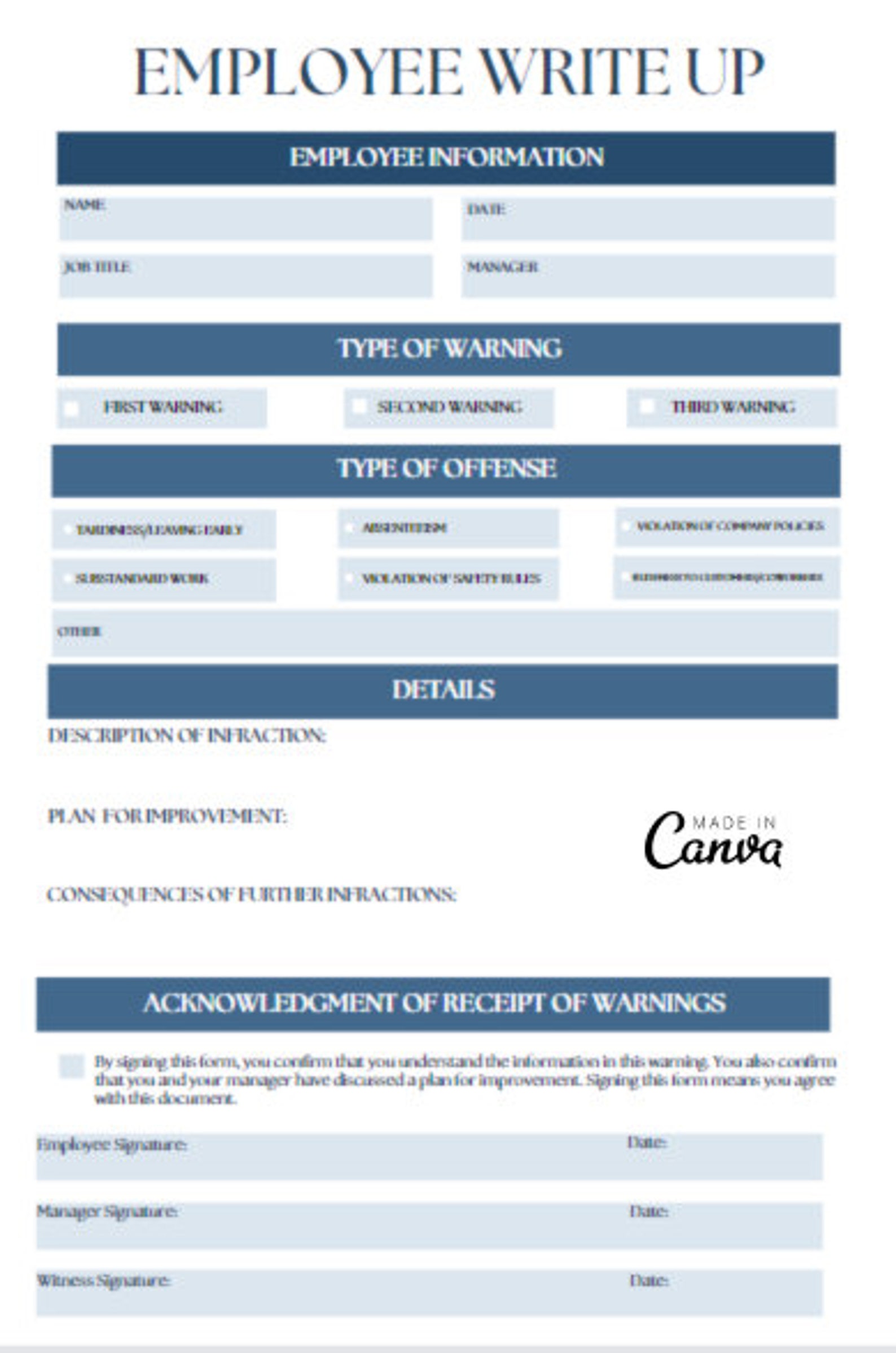 Employee Write up Form, Editable Employee Write Up, Write up Form, Hr ...