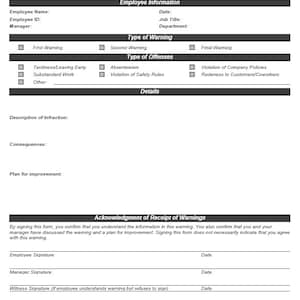 Employer Disciplinary Forms , Editable - Write Up, Suspension Letter ...