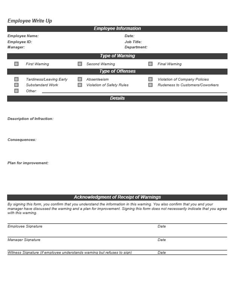 Employer Disciplinary Forms , Editable - Write Up, Suspension Letter ...
